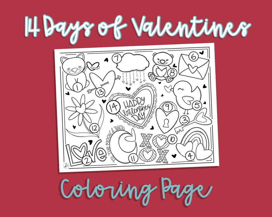 14 Days of Valentines Countdown Coloring Page - Etsy