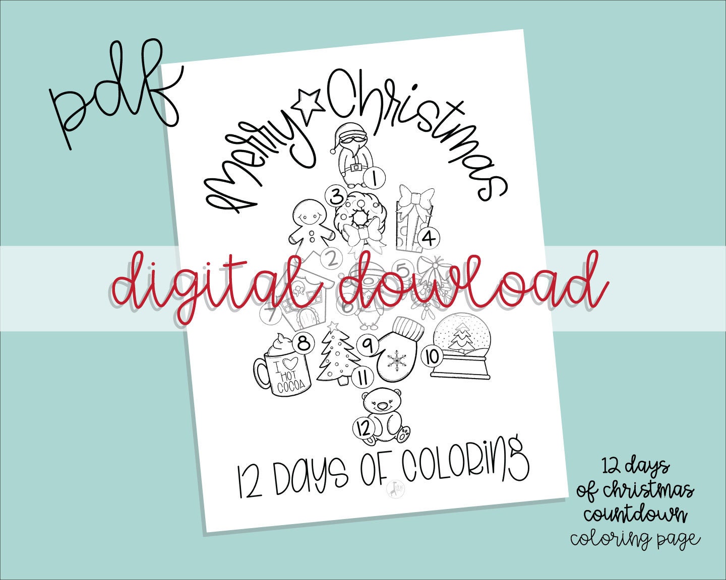 12 Days of Christmas Countdown Coloring Page PDF - Etsy