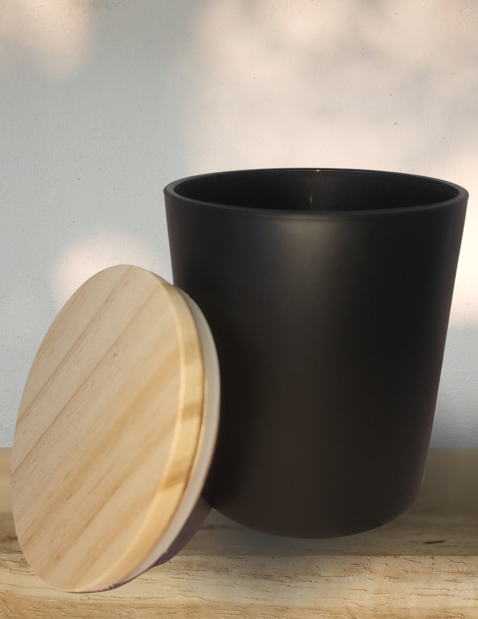 Matte Black Empty Candle Container With Wood Lid - Etsy