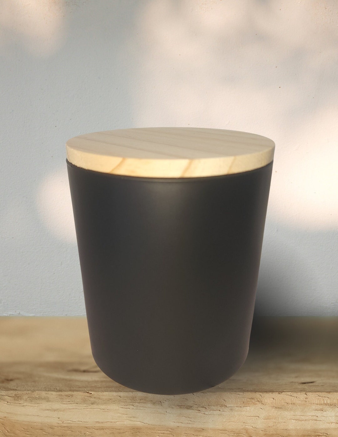 Matte Black Empty Candle Container With Wood Lid - Etsy