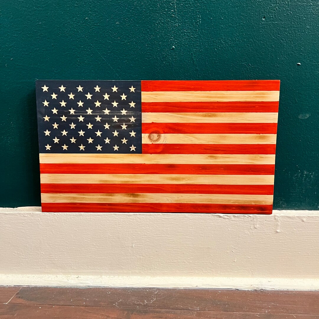 Hand Carved 50-star American Wooden Flag by Emerald Flag - Etsy