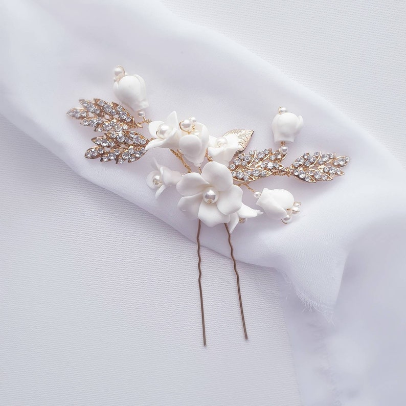 Porcelain Flower Bridal Hair Pin Delicate Bridal headpiece | Etsy