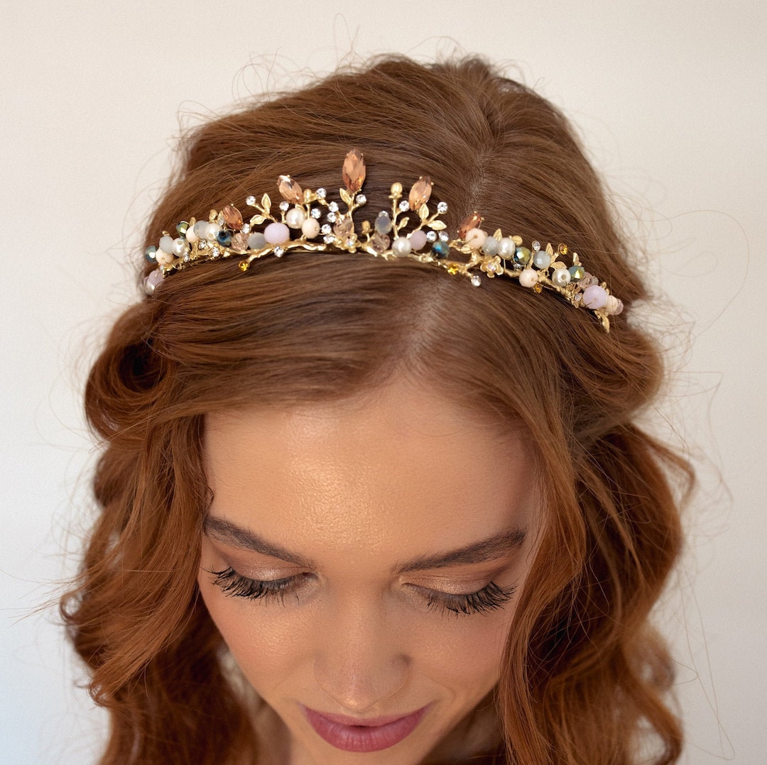 Gold Crystal Bridal Crown| Gold Wedding Crown| Wedding Headpiece ...