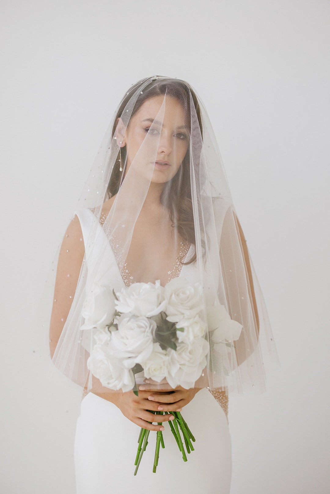 Two Tier Crystal Tulle Wedding Veil| Crystal Wedding Veil| Cathedral ...