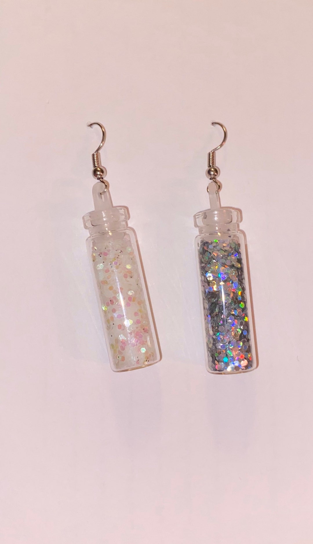 Glitter Vial Earrings: White and Silver - Etsy