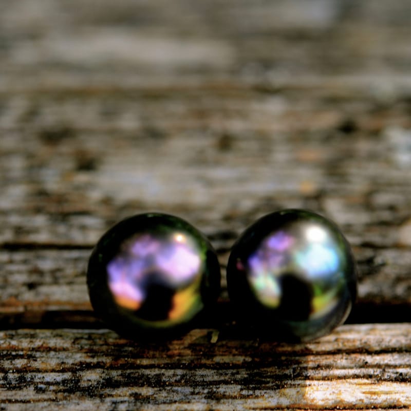 Black Peacock Pearl Stud - Etsy UK