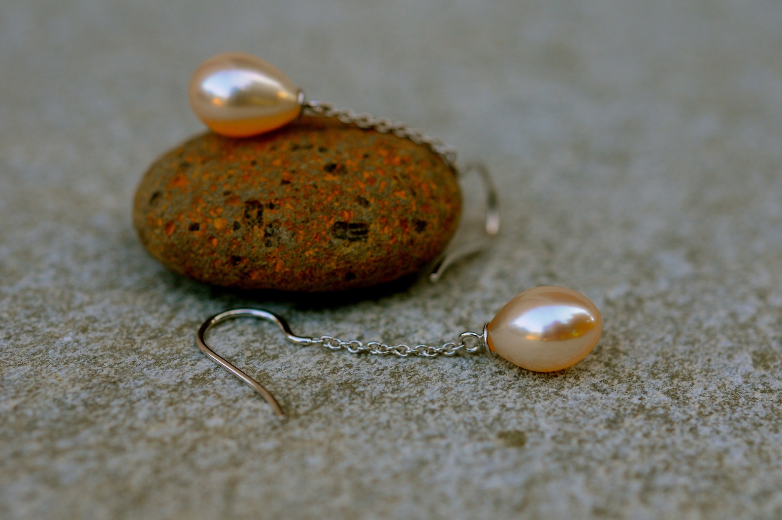 Elegant Warm Peach Pink Pearl Earrings Single Pearl Long | Etsy