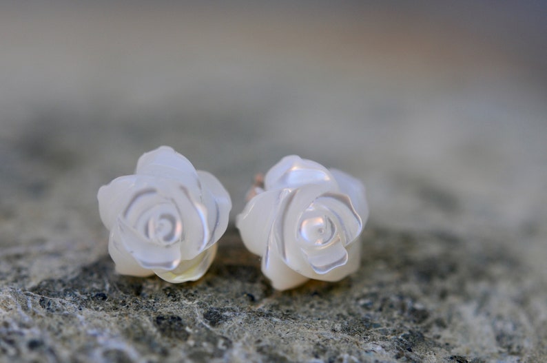 Carved Sea Shell Rose Studs - Etsy