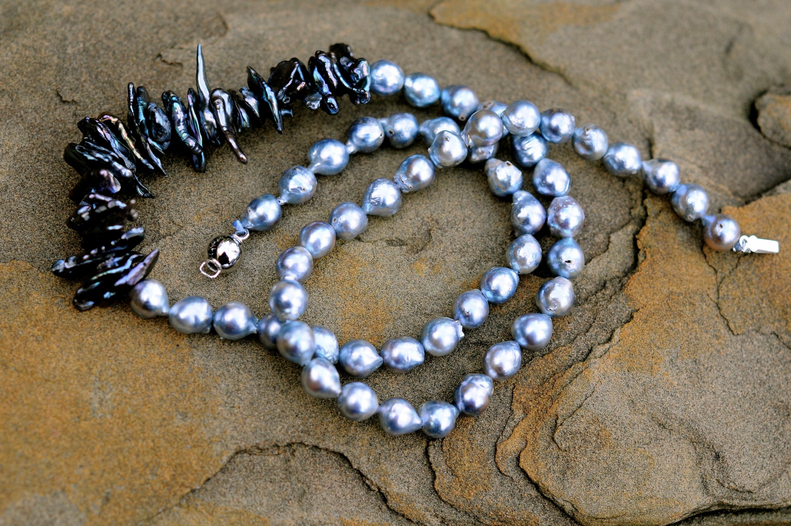 Two Shades of Blue Pearl Necklace Blue Baroque Akoya Pearl - Etsy