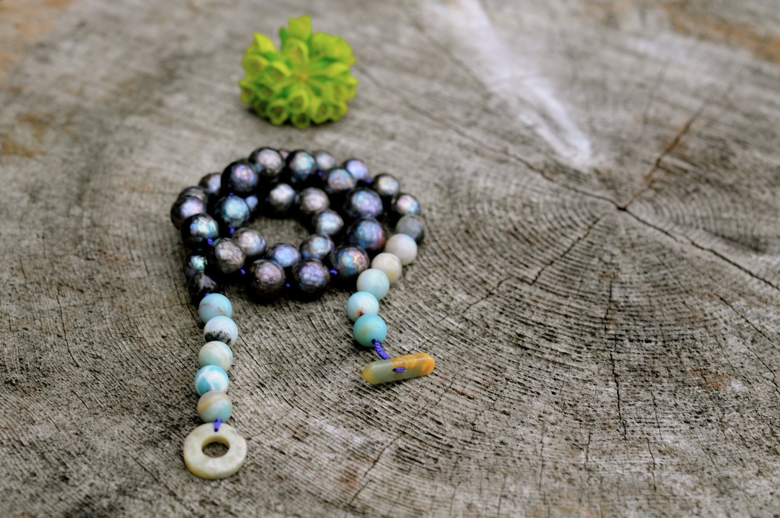 A Stone Age Necklace - Faceted Black Baroque Pearl and Natural ...
