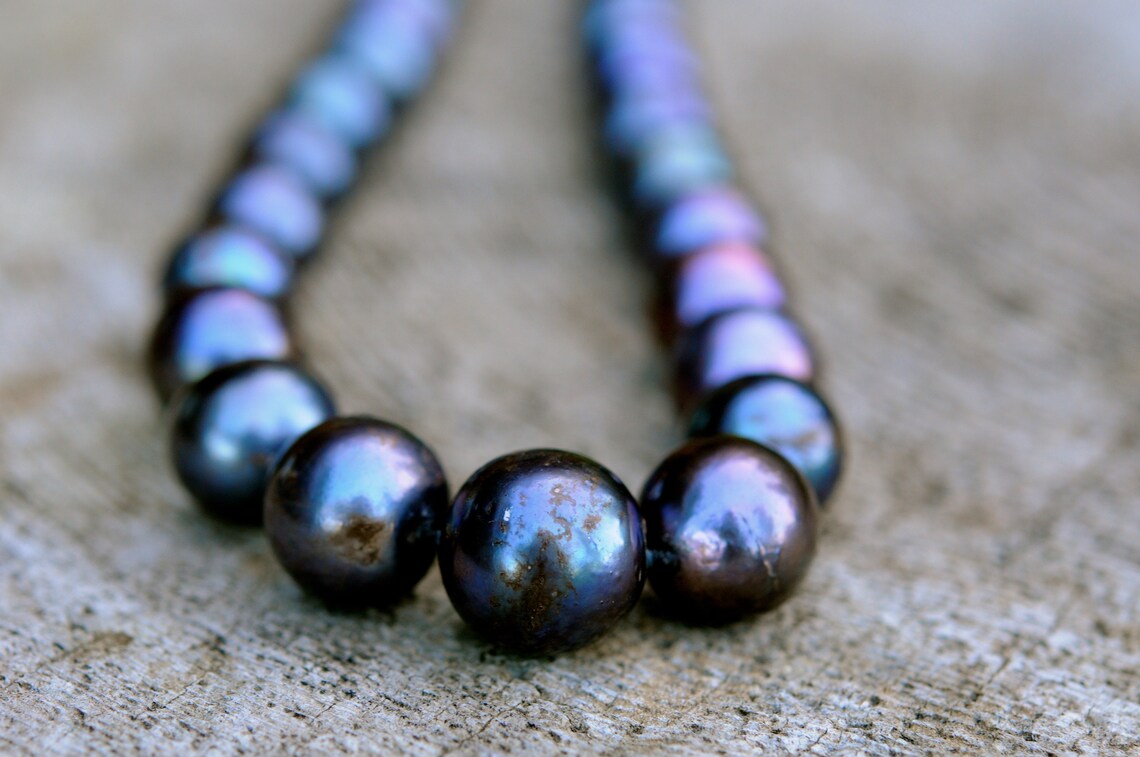 Simply A String of Black Pearls, Large Black Pearl Necklace - Etsy