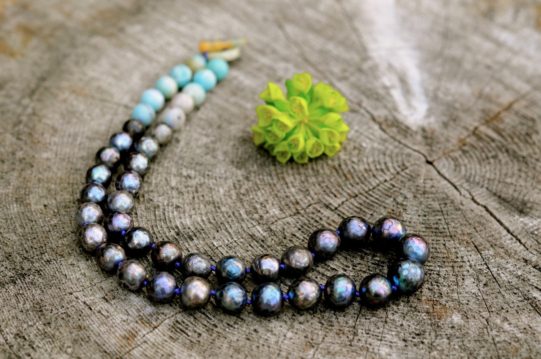 A Stone Age Necklace - Faceted Black Baroque Pearl and Natural ...