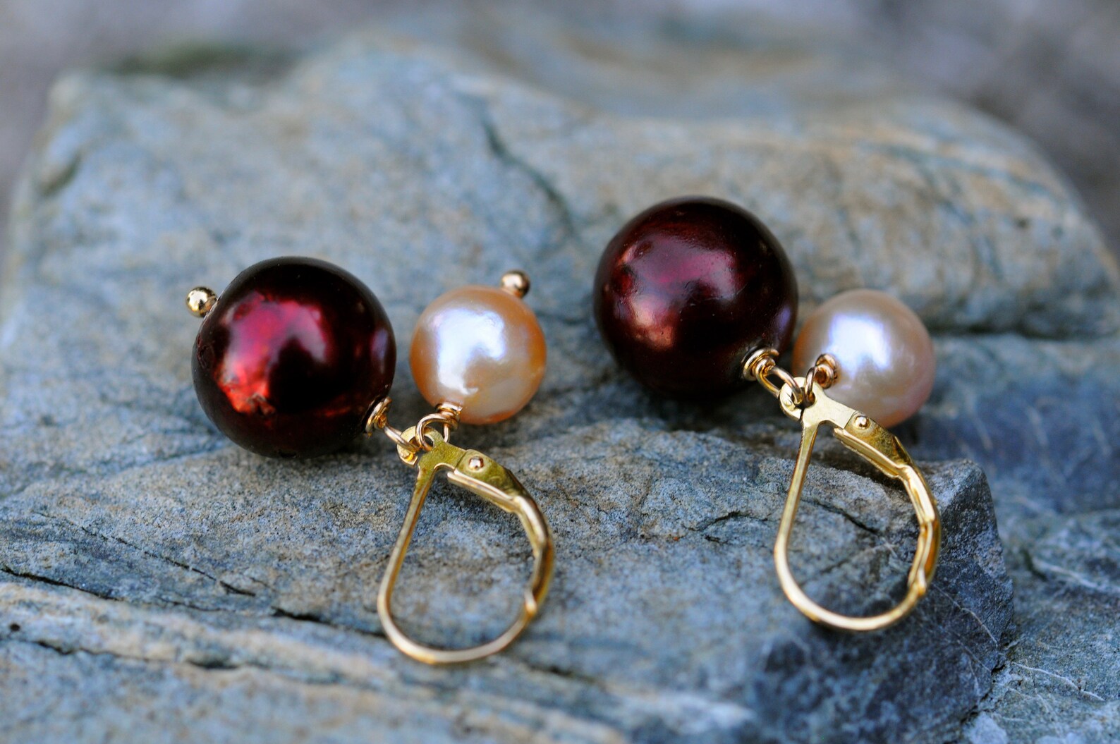 Gorgeous and Highly Double Pearl Drop Earrings Pomegranate - Etsy