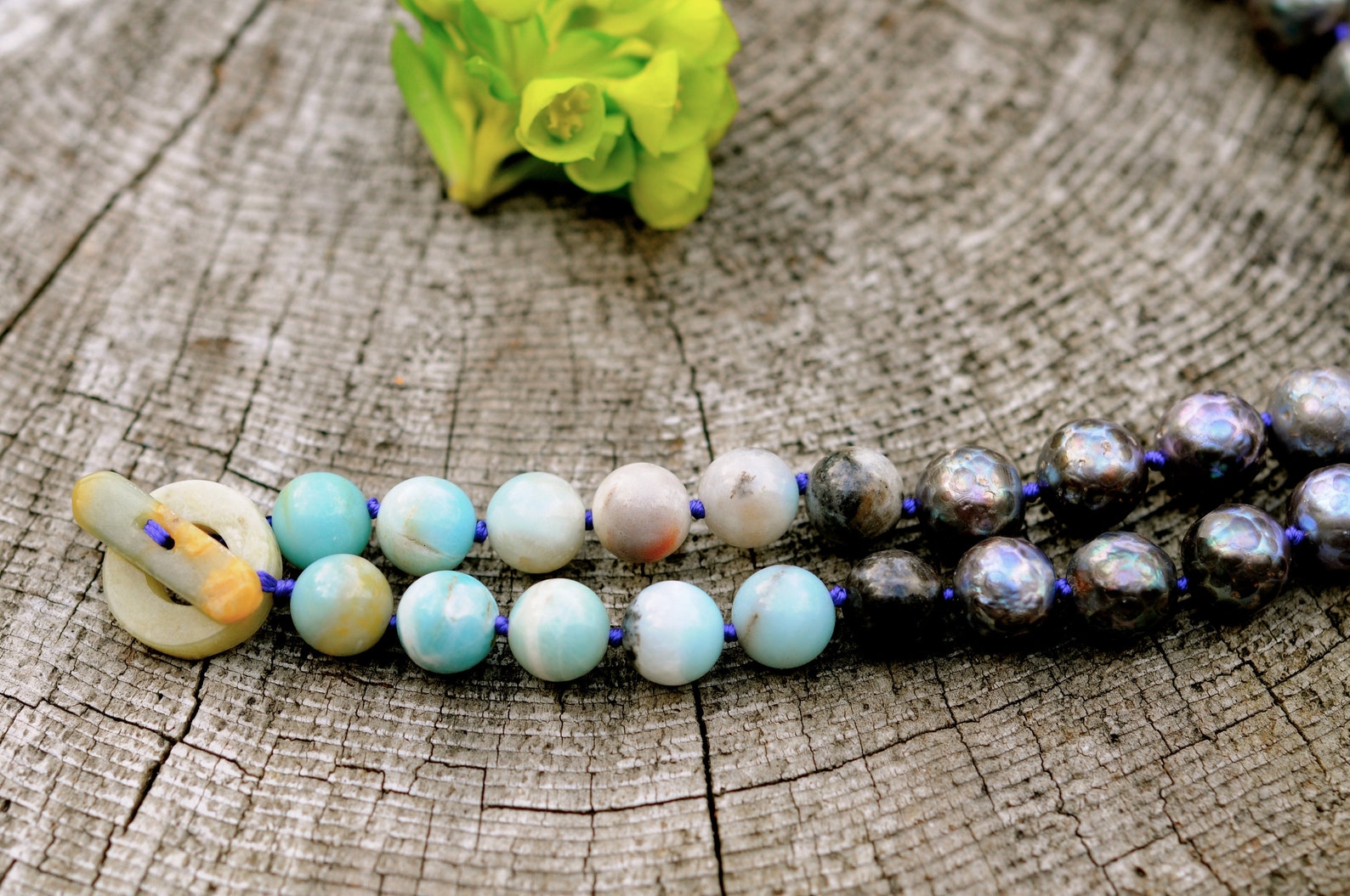 A Stone Age Necklace - Faceted Black Baroque Pearl and Natural ...
