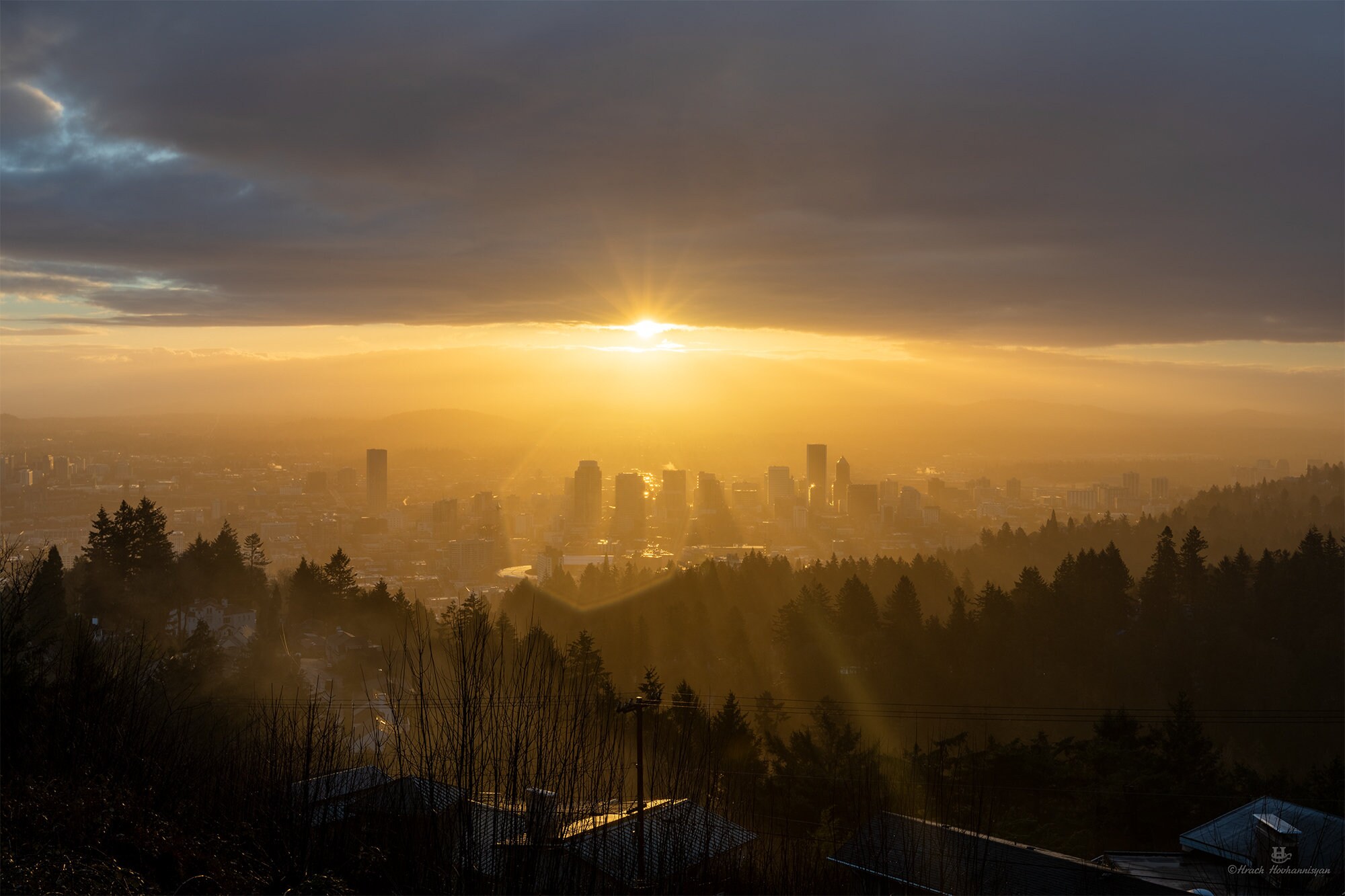 Stunning Sunrise at Downtown Portland, Oregon Fine Art Print, Canvas ...