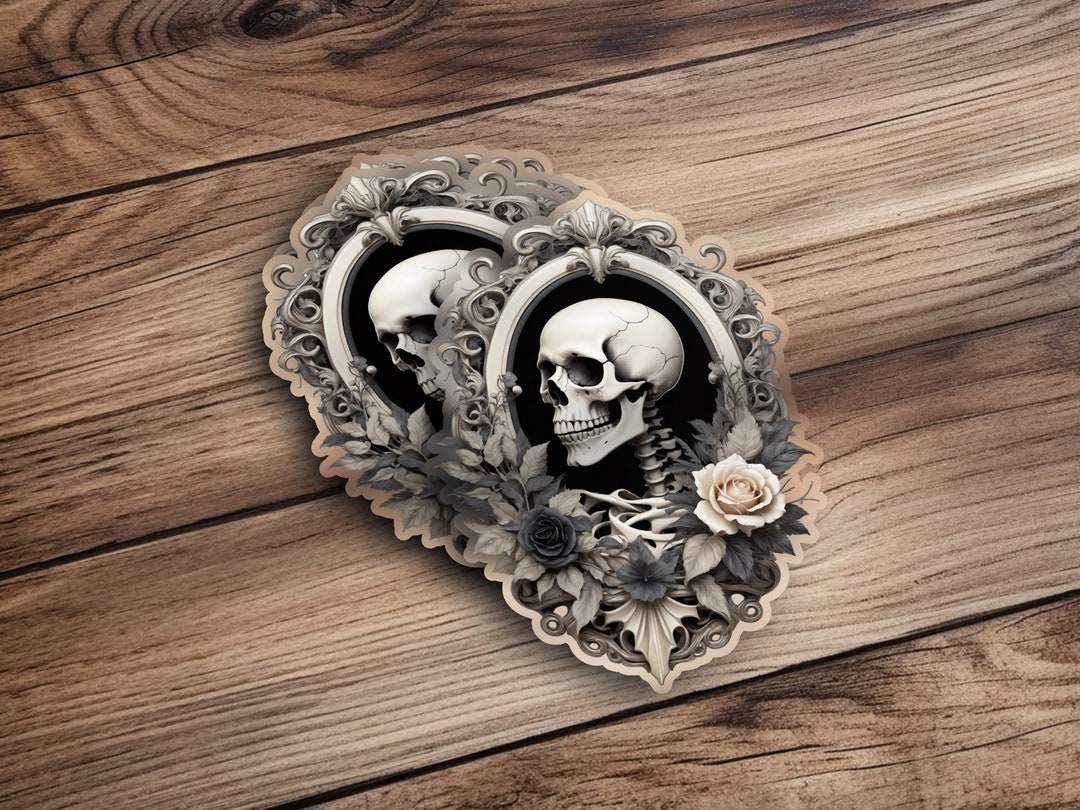 Gothic Skull Sticker, Floral Roses, Dark Aesthetic, Decal, Halloween ...