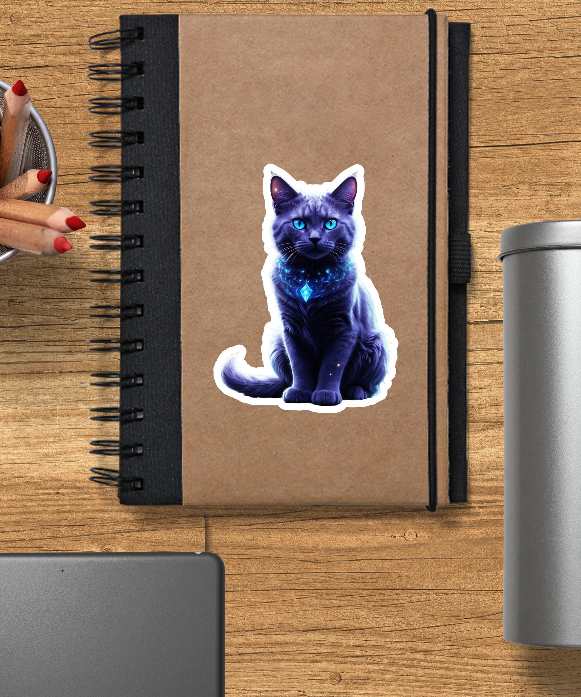Blue Mystic Cat Sticker, Fantasy Feline Vinyl Decal, Magical Pet Laptop ...