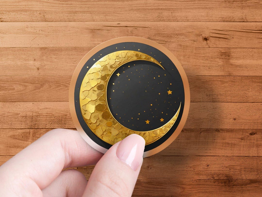 Gold Crescent Moon Stickers, Celestial Theme Decal, Space Decor Sticker ...