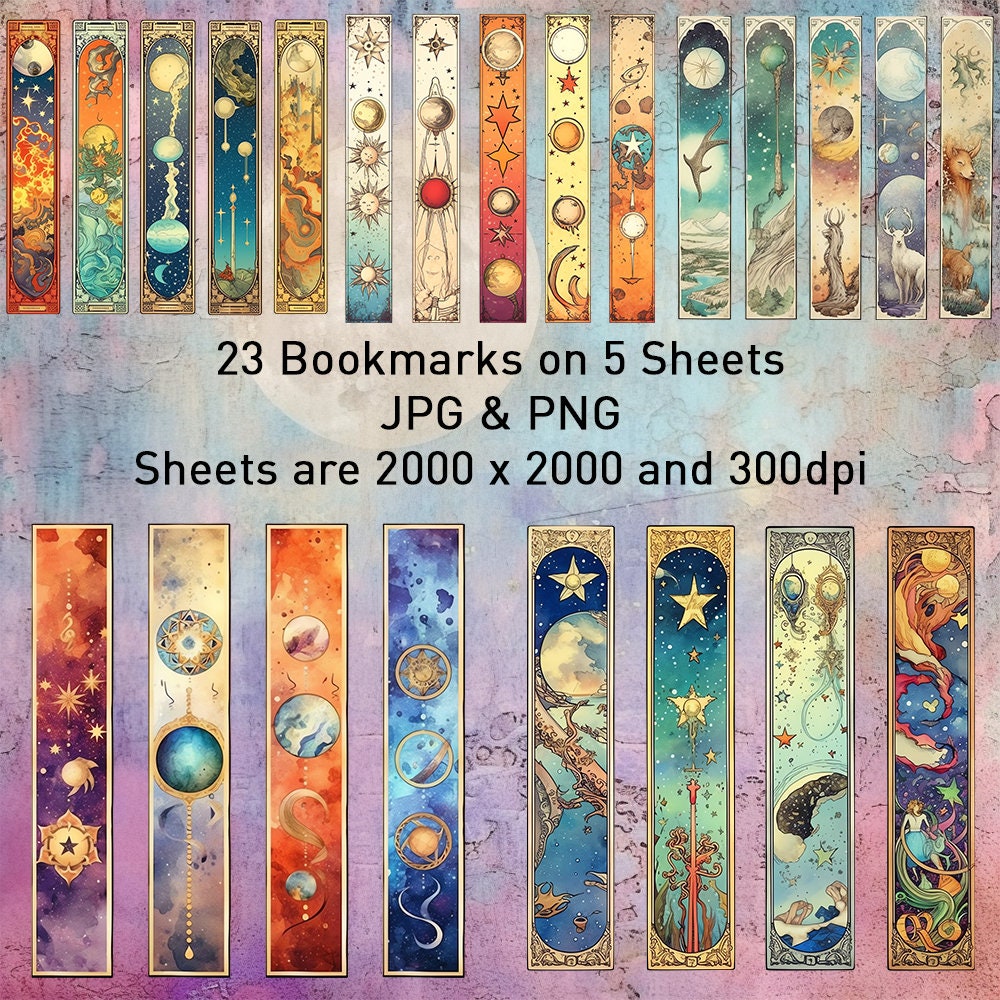 Digital Bookmarks - 5 Sheets, Total of 23 Bookmarks - Printable or ...