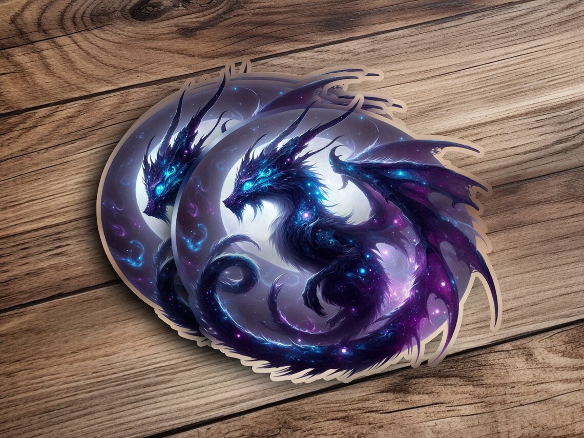 Mystical Dragon Sticker, Cosmic Fantasy Creature, Vinyl Decal, Laptop ...