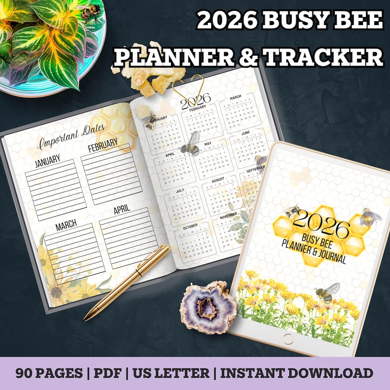 2026 Bee Planner Printable, Cute Bee Theme Daily Weekly Monthly Planner ...
