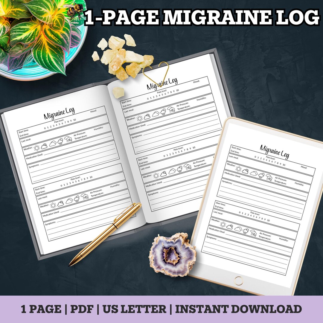 Printable Migraine Log Tracker | Headache Journal for Pain, Weather ...