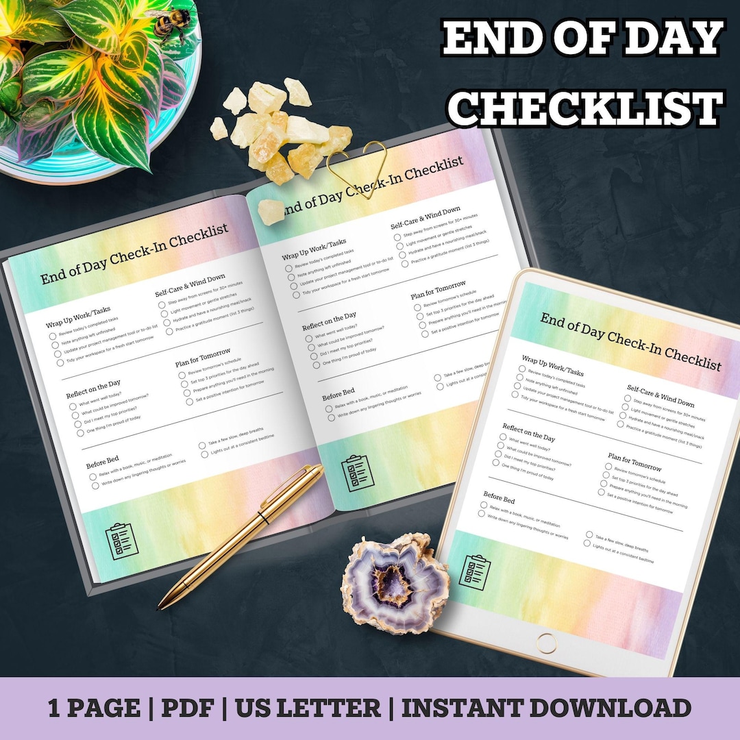 End of Day Check-in Checklist Printable – Nightly Routine, Reflection ...