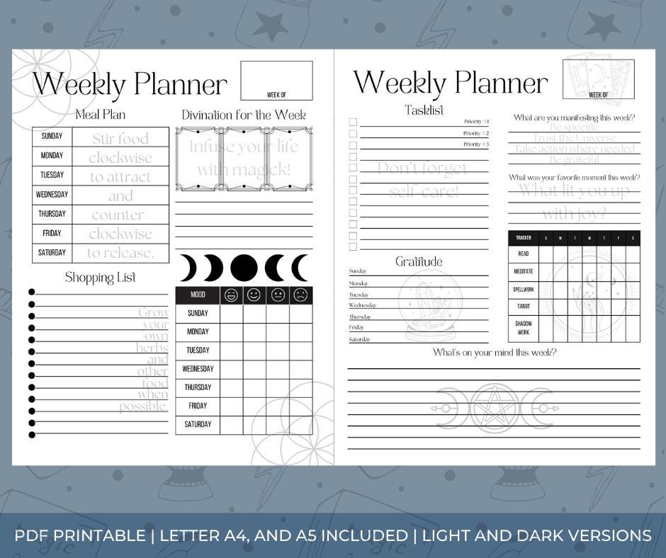 Witchy Weekly Planner | Printable Witch Planner | Manifestation, Shadow ...