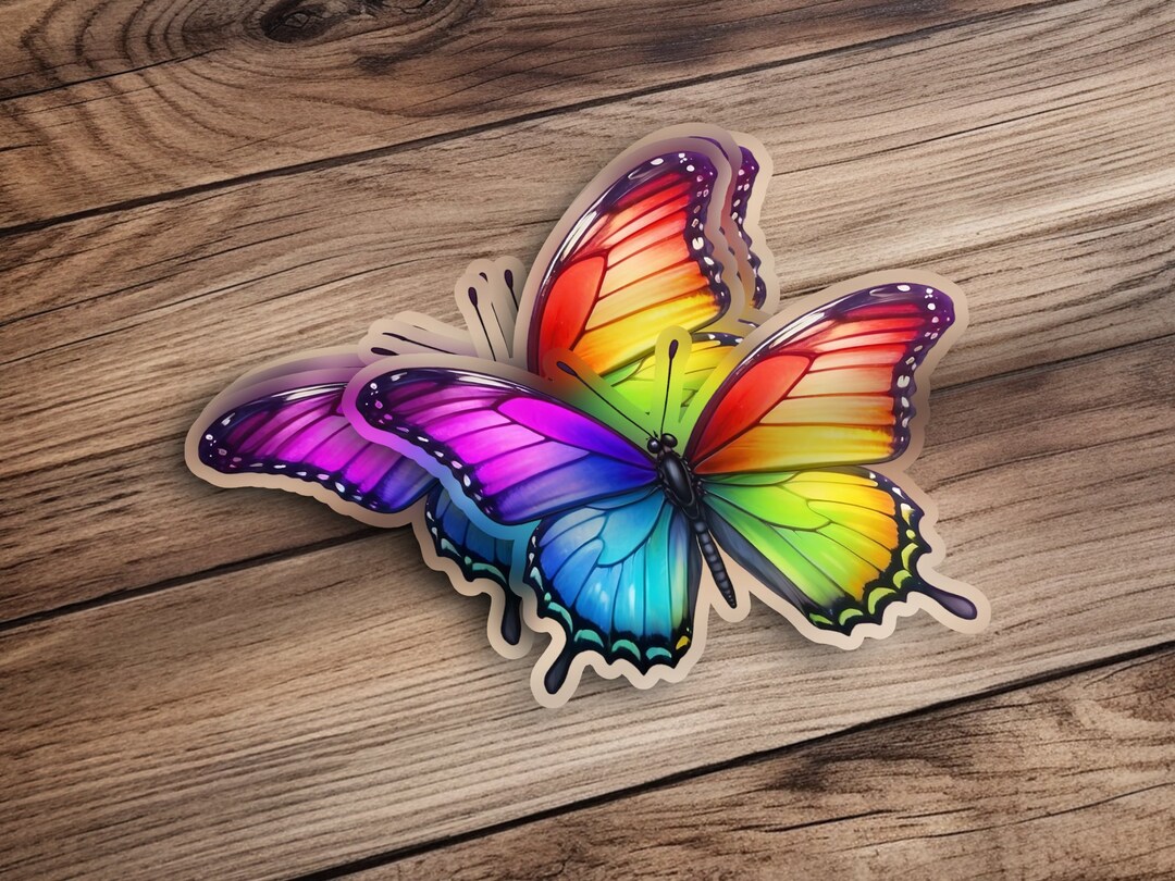 Rainbow Butterfly Sticker, Die Cut Sticker, Kiss Cut Sticker ...