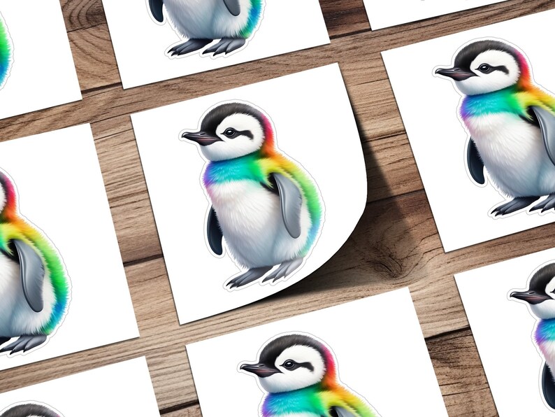 Rainbow Baby Penguin Sticker, Die Cut Sticker, Kiss Cut Sticker ...