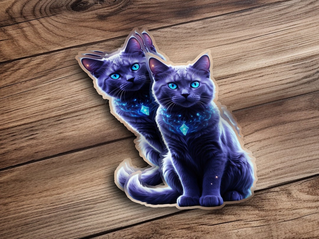 Blue Mystic Cat Sticker, Fantasy Feline Vinyl Decal, Magical Pet Laptop ...