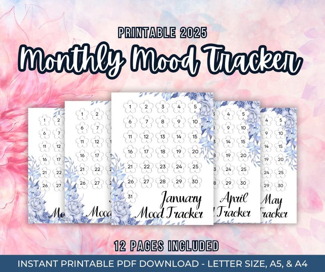 Monthly Watercolor Flowers Mood Tracker, PDF, Printable, in A4, A5, and ...