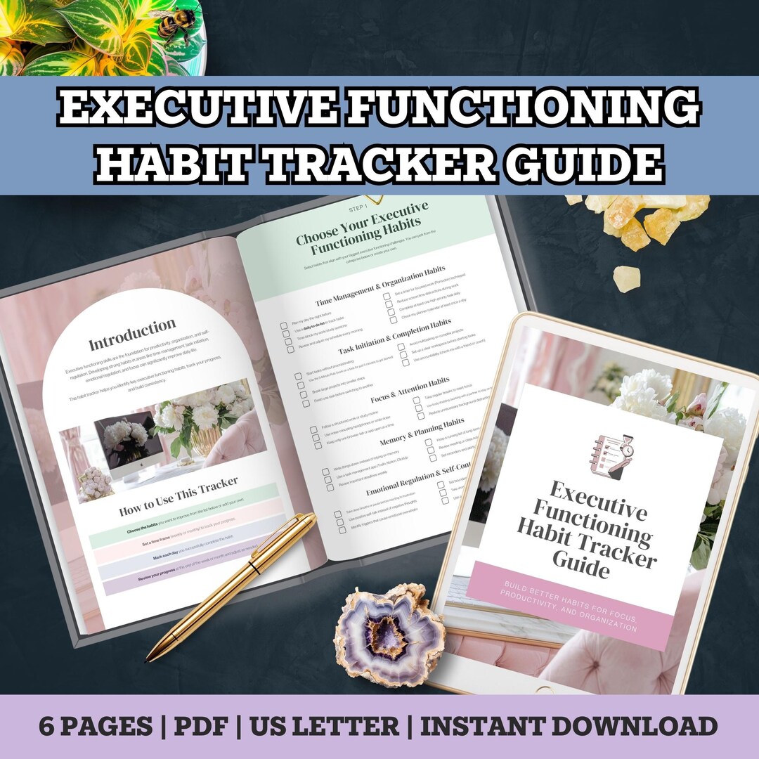 Executive Functioning Habit Tracker Canva Template | ADHD Habit Builder ...