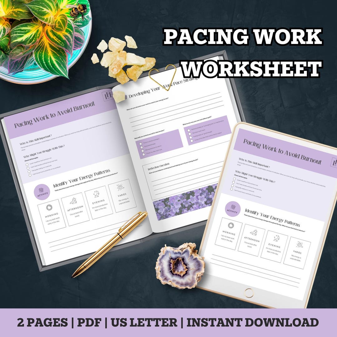 Pacing Work to Avoid Burnout Worksheet | Work Pace & Energy Management ...