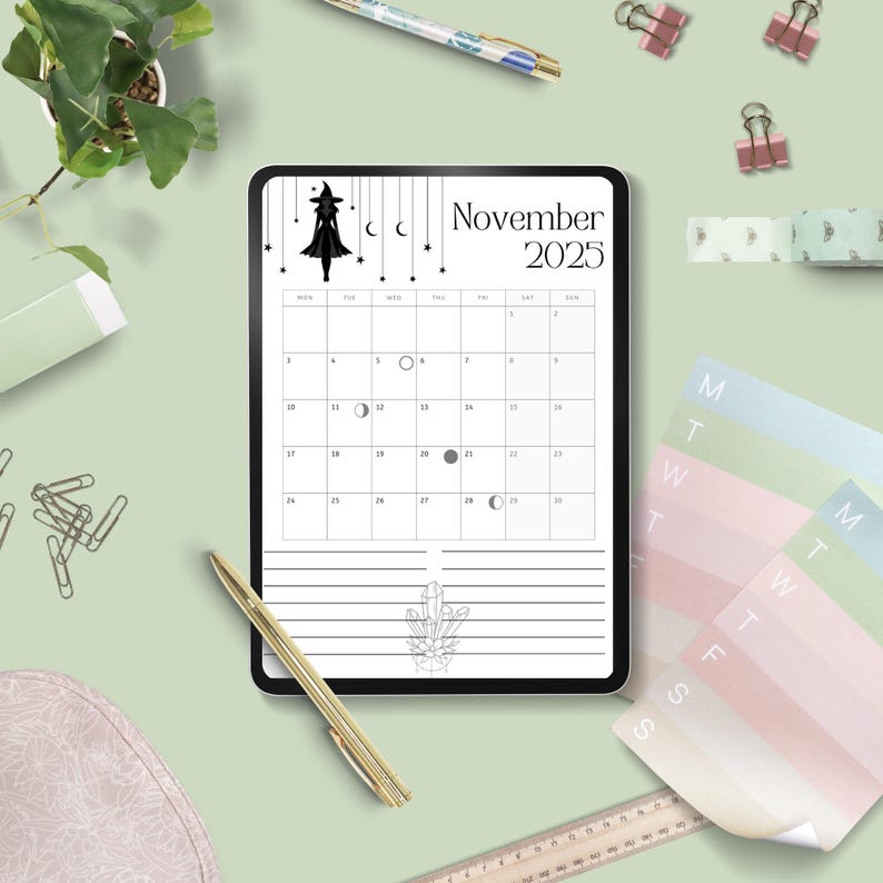 Witchy Monthly Calendar PDF Printable | Moon Phases Included ...