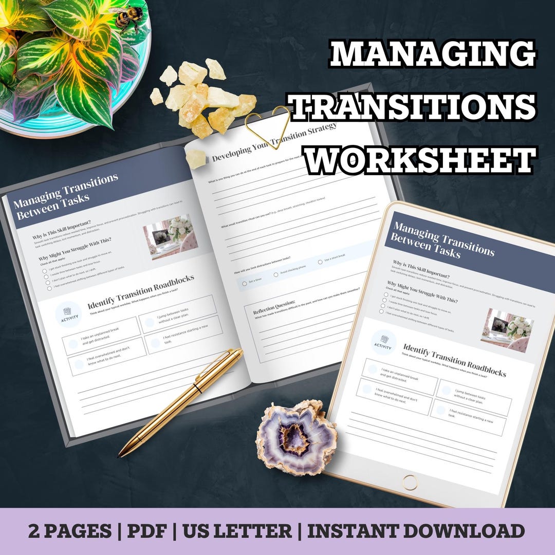 Task Transition Worksheet | Printable Focus Planner | 2-page ...