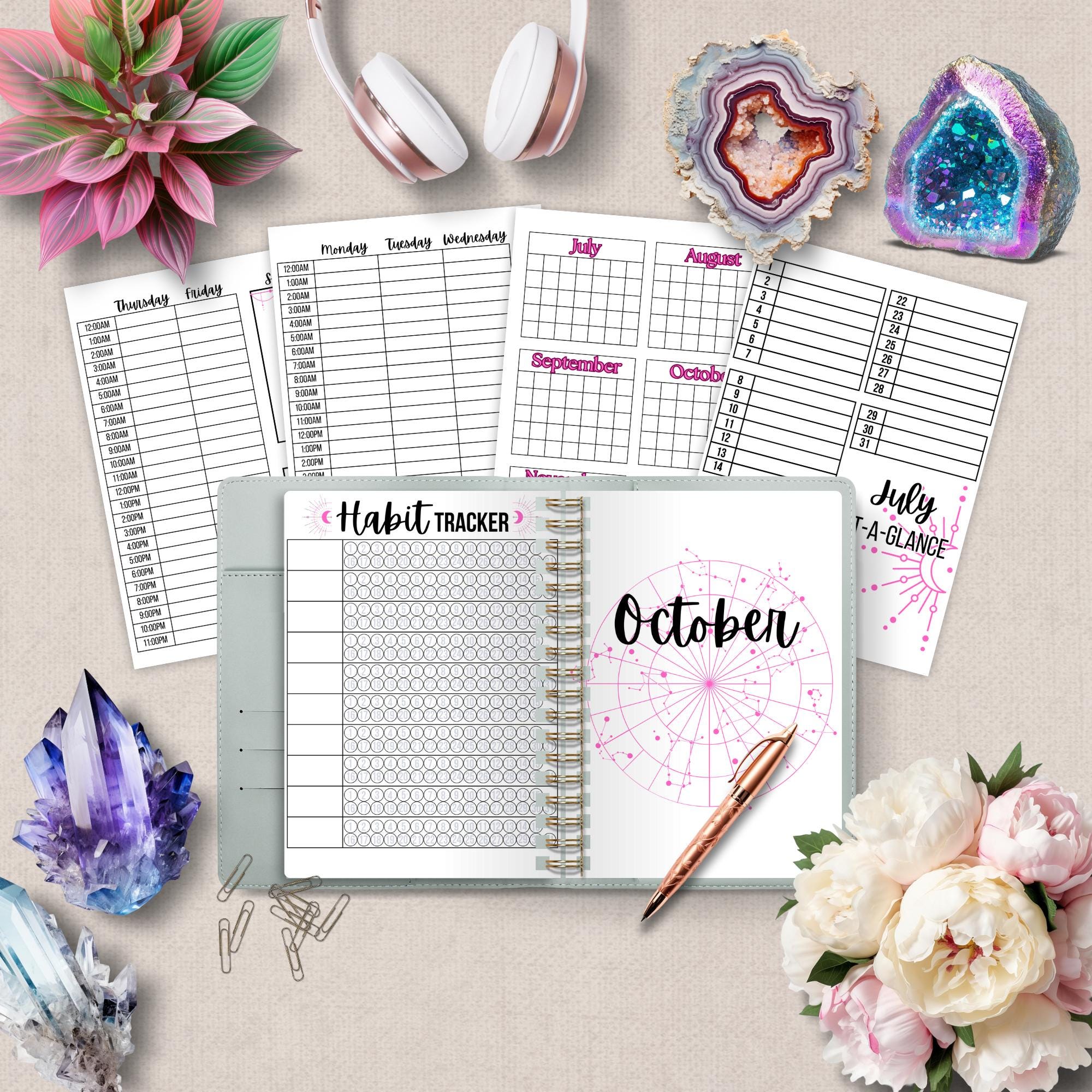 PDF Printable Pink Undated Printable Celestial Planner Kit | Aesthetic ...