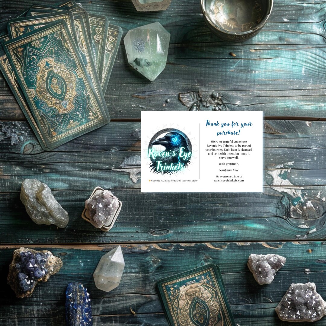 Raven’s Eye Trinkets Thank You Card Template | 4x6 Printable Canva ...