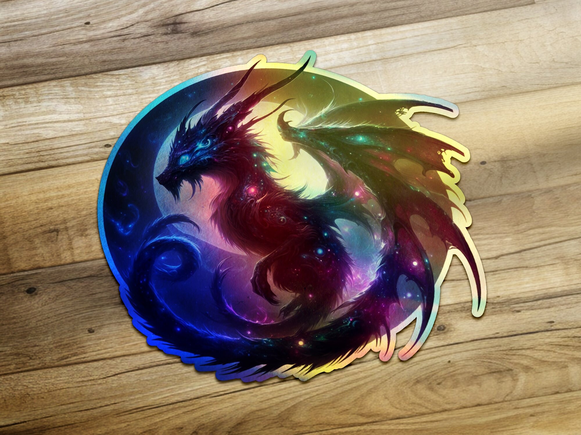 Mystical Dragon Sticker, Cosmic Fantasy Creature, Vinyl Decal, Laptop ...