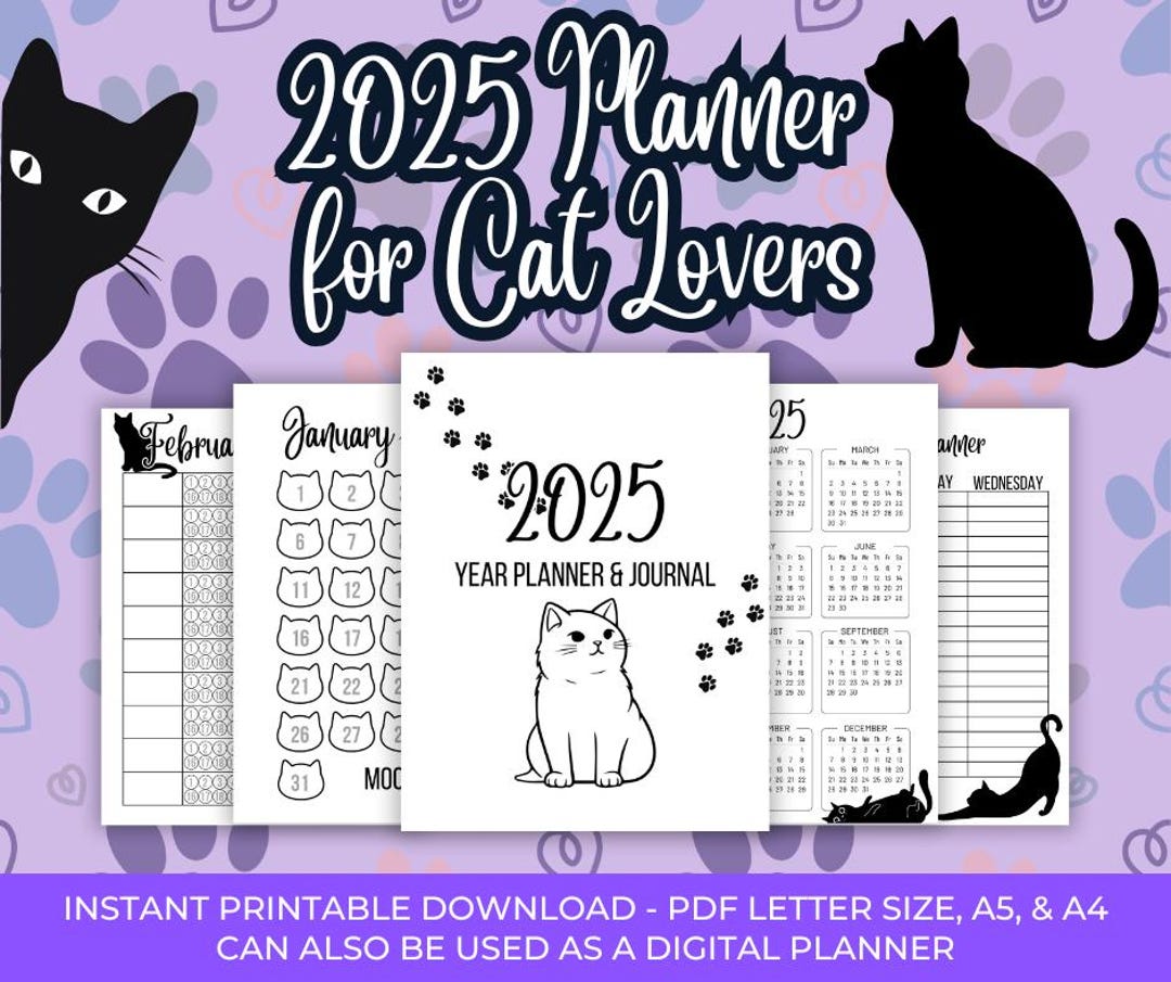 2025 Cat-themed Planner - Printable PDF With Yearly, Monthly, Weekly ...