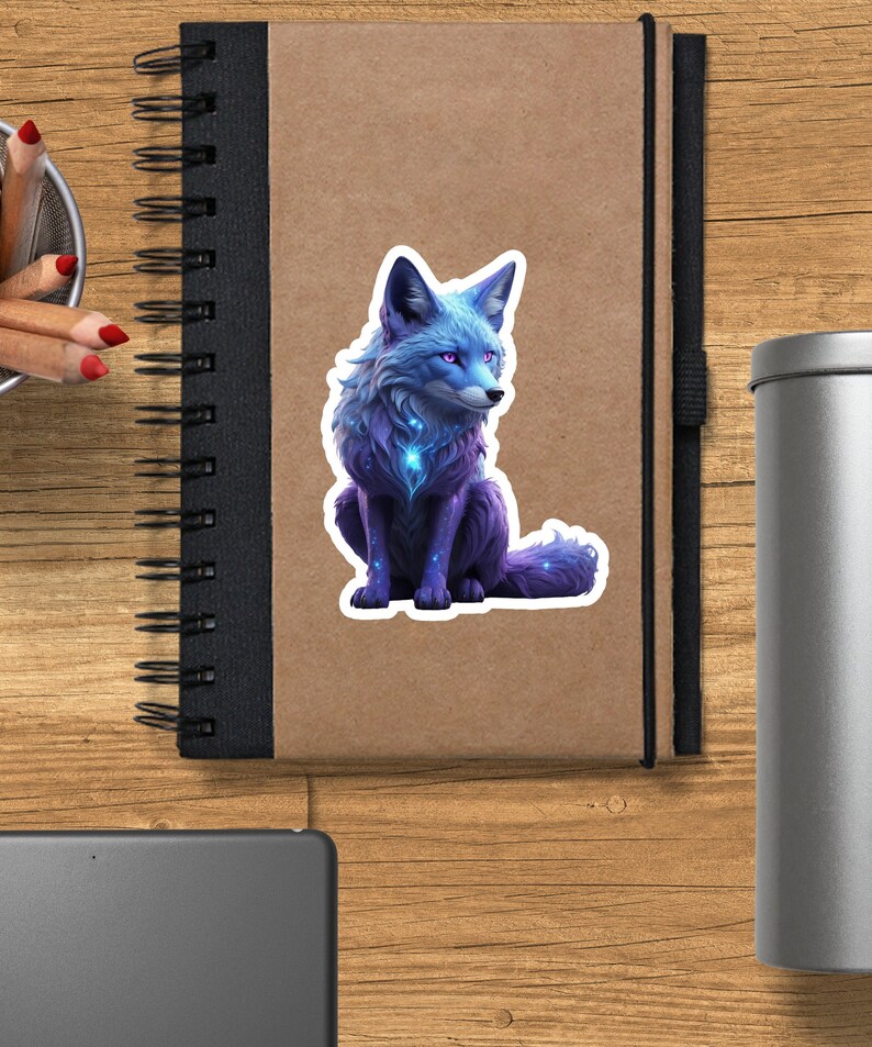 Galaxy Fox Sticker, Cosmic Animal Decal, Purple Blue Vinyl, Laptop ...