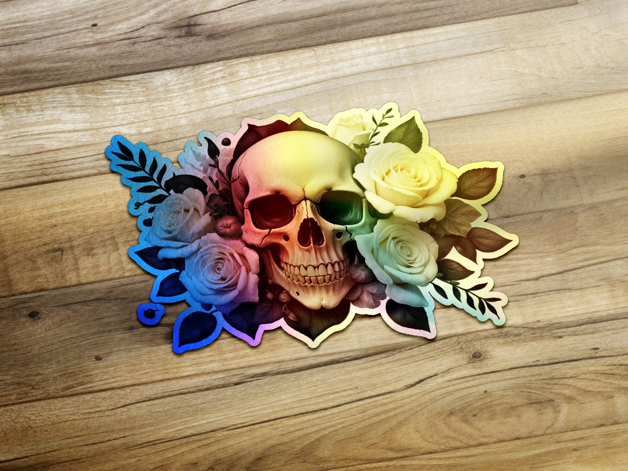Gothic Skull and Roses Sticker, Black and White Floral Decal, , Cool ...