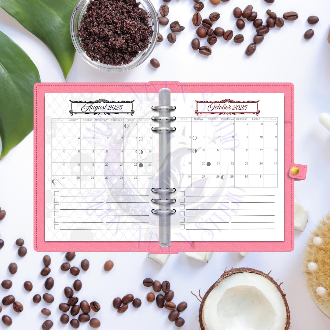 2025 Goth Monthly Calendar Printable PDF | Moon Phases | Black & White ...
