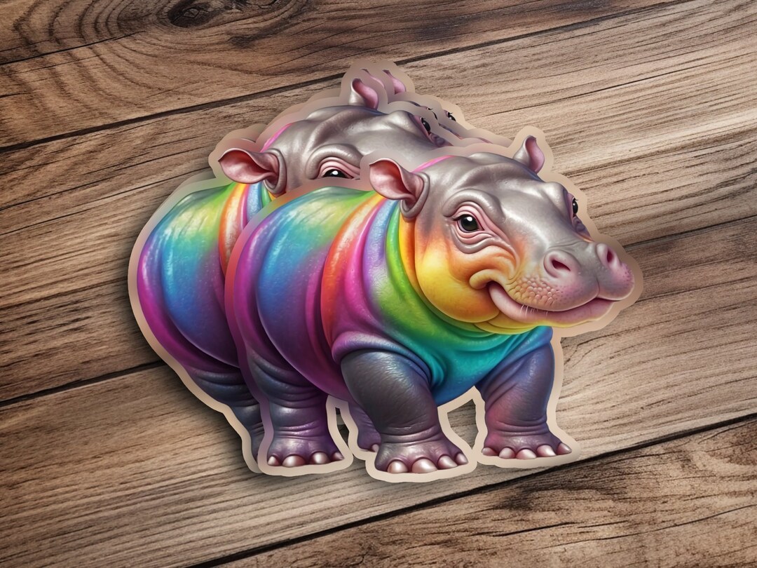 Rainbow Baby Hippo Sticker, Die Cut Sticker, Kiss Cut Sticker ...