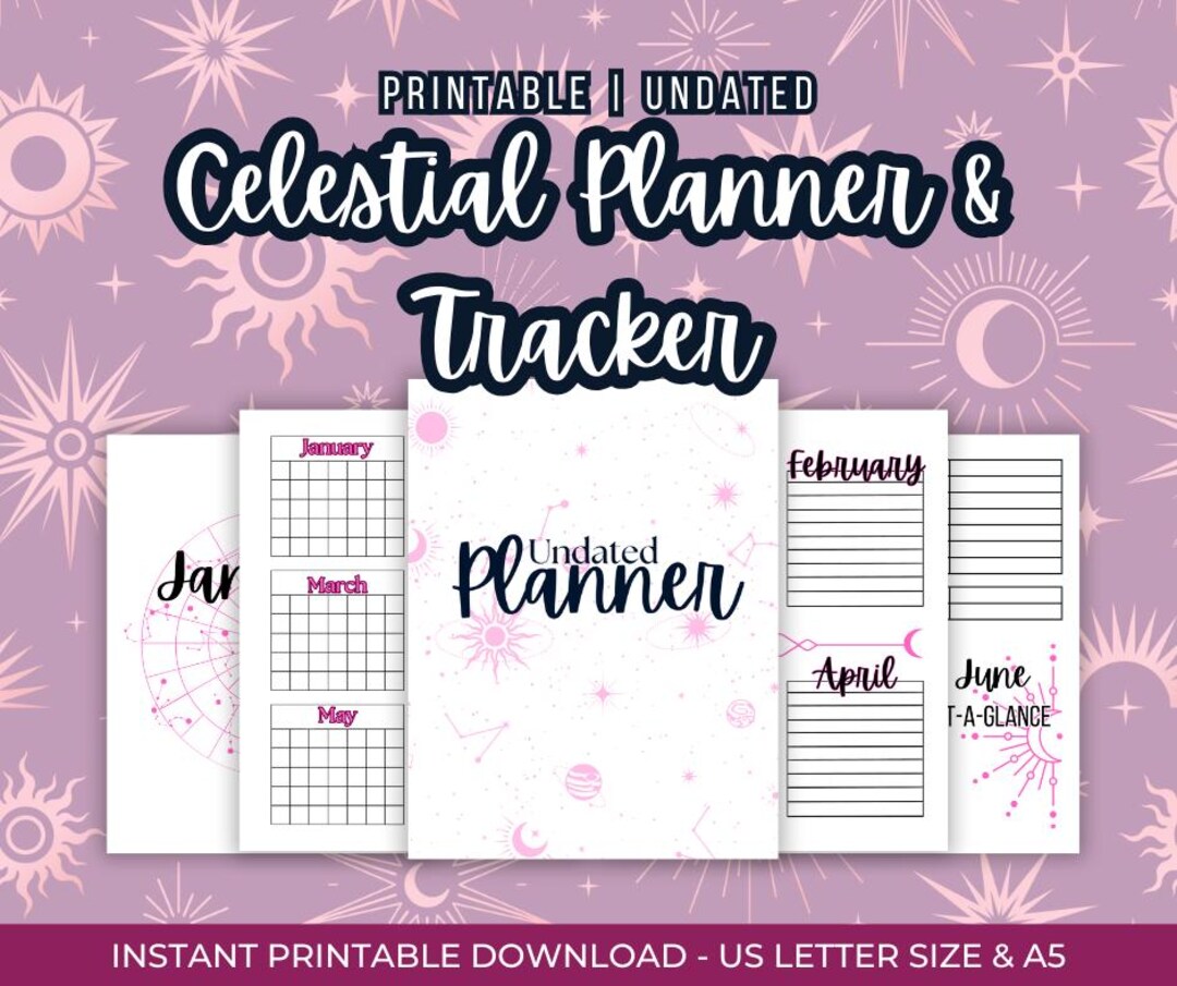 PDF Printable Pink Undated Printable Celestial Planner Kit | Aesthetic ...