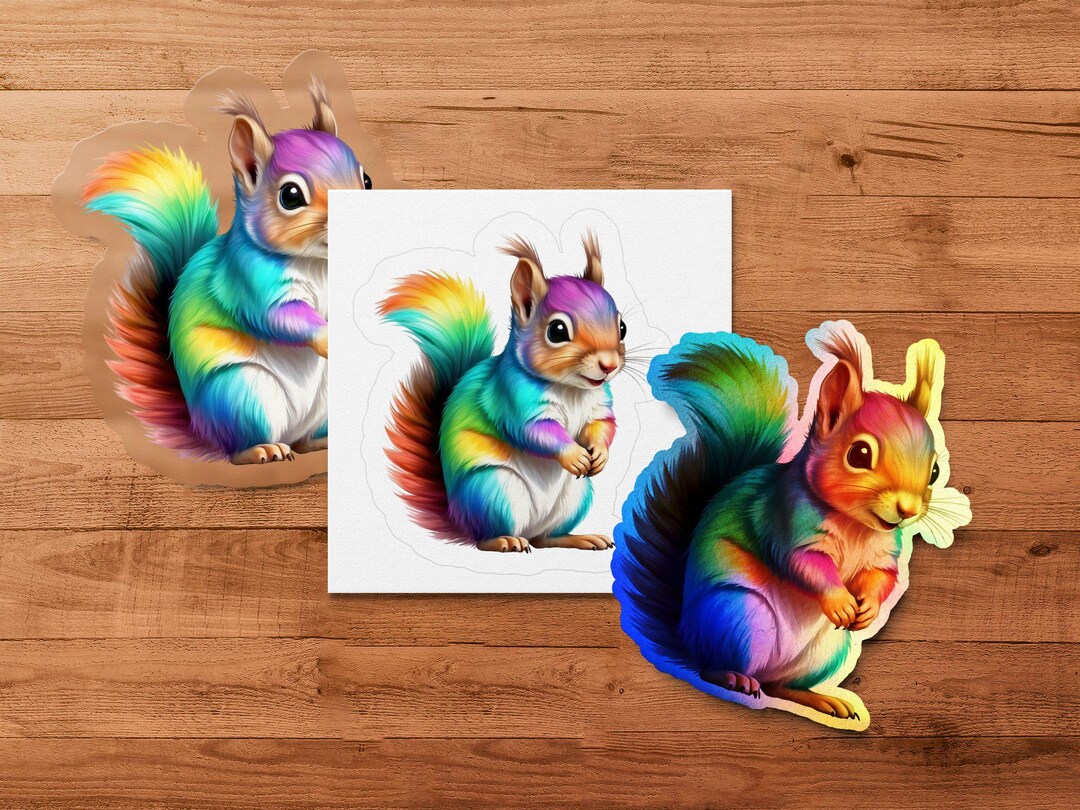 Rainbow Squirrel Sticker, Cute Animal Art Sticker, Colorful Squirrel ...