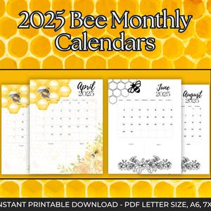 2025 Monthly Calendar Printable Bee Theme | 24 Page PDF | Color + Black ...