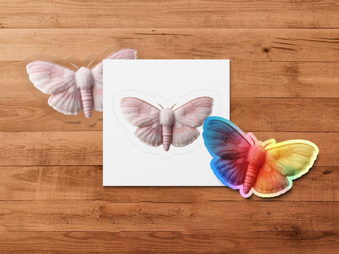Cute Pink Moth Sticker, Vinyl Decal, Laptop Sticker, Water Bottle ...