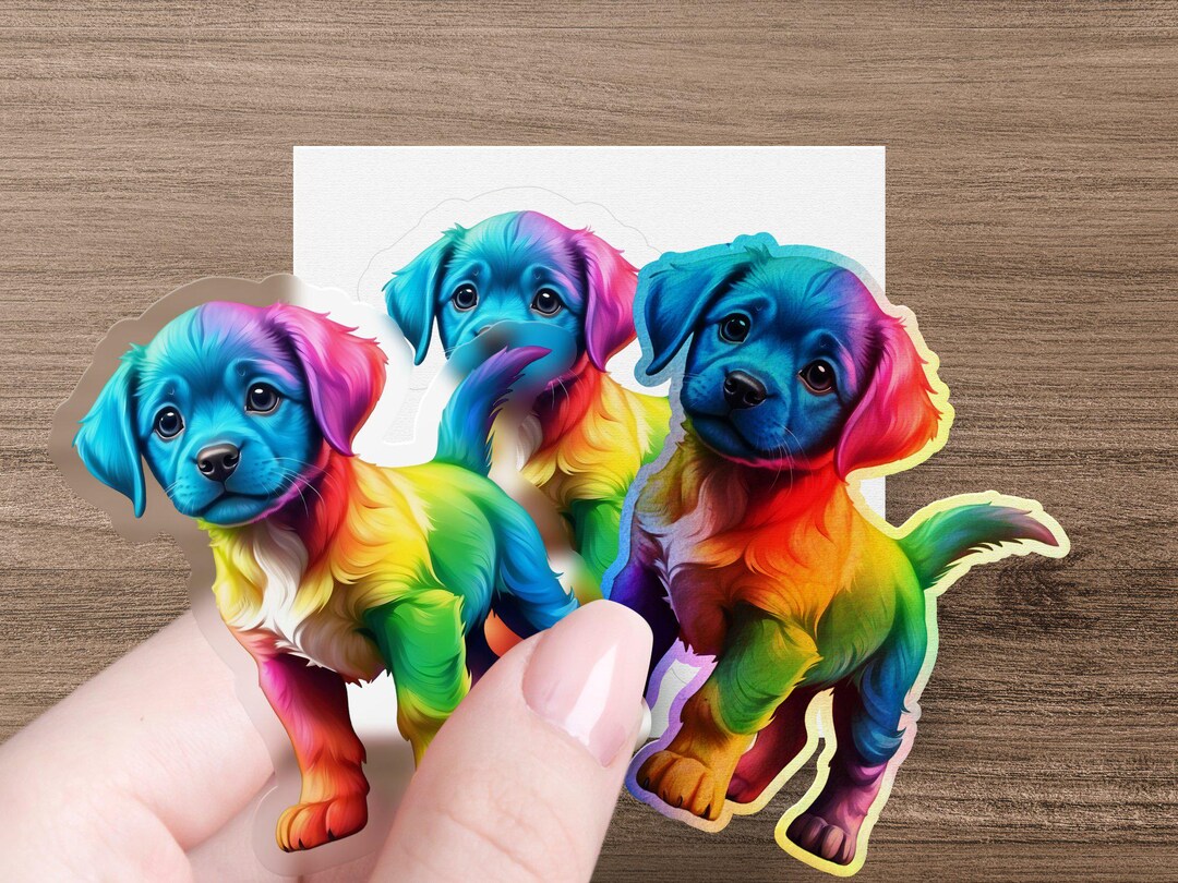Cute Rainbow Puppy Sticker, Colorful Dog Stickers, Adorable Puppy Decal ...
