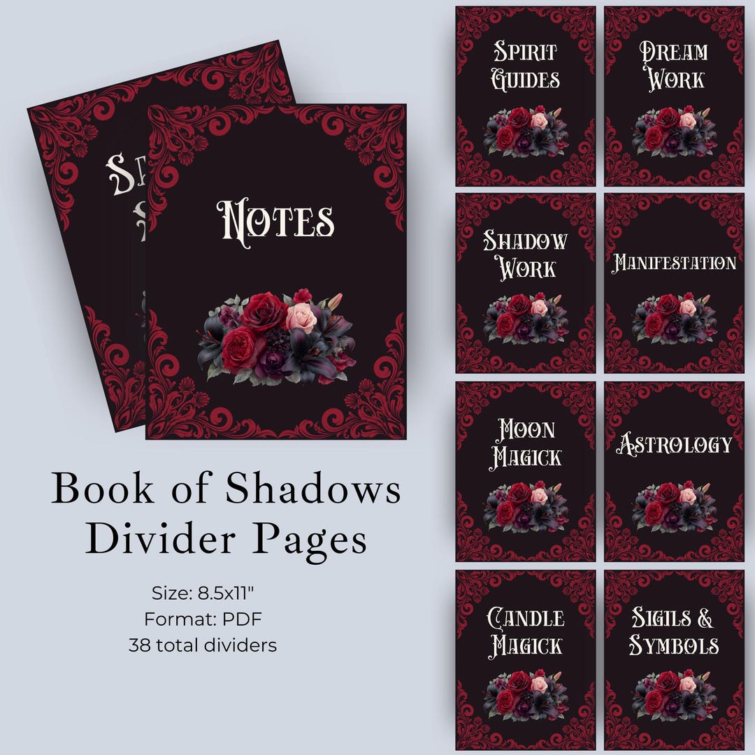 Dark Floral Grimoire Divider Pages Printable | Gothic Witch Book of ...